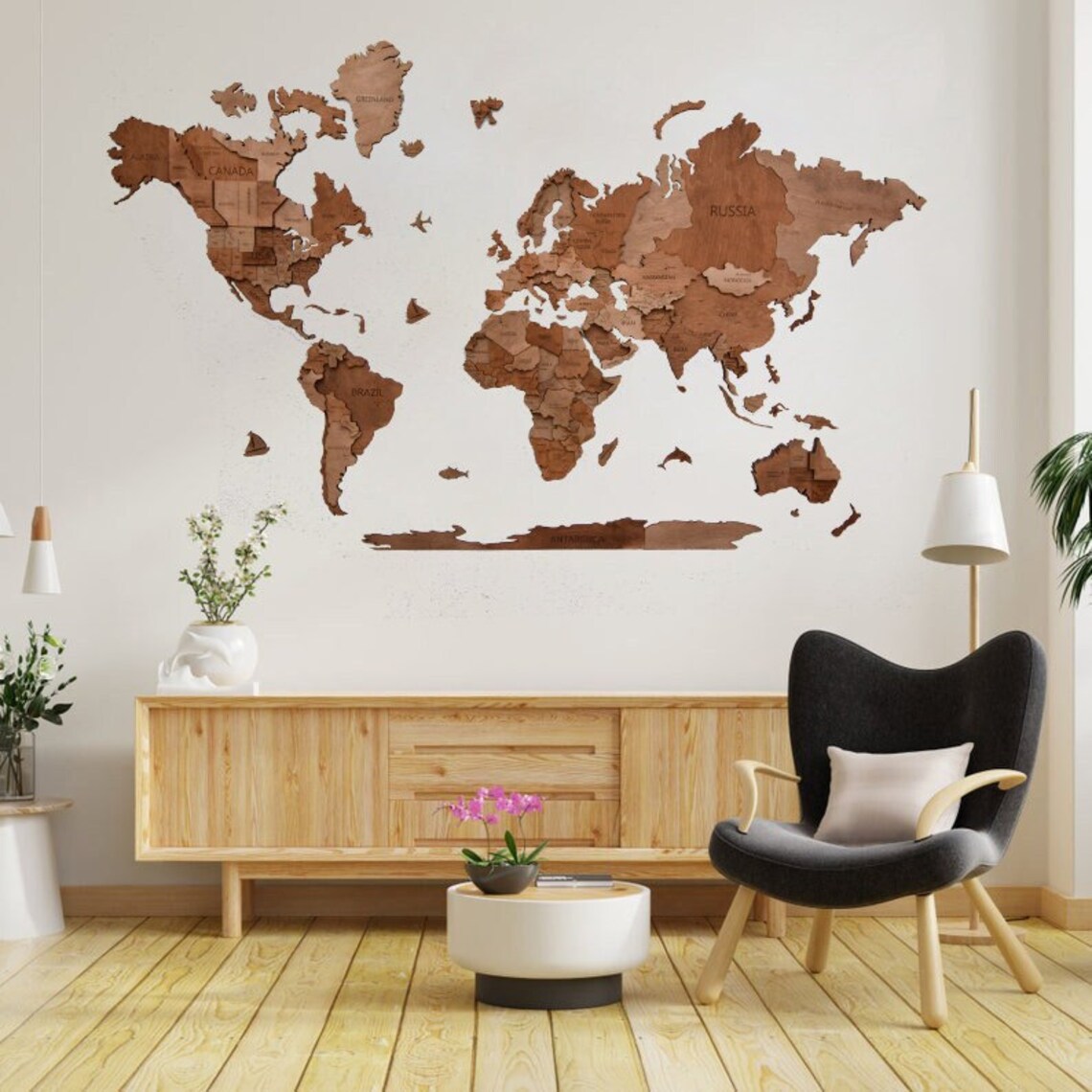 Walnut Wood Map Wooden Wall Map 3 D Wood Wall Map Travel World | Etsy
