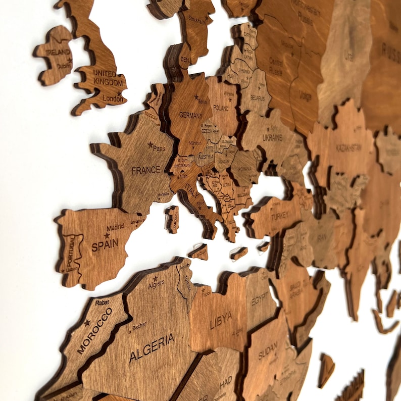 Wooden Wall Map 3 D Wood Wall Map Travel World Map Anniversary - Etsy