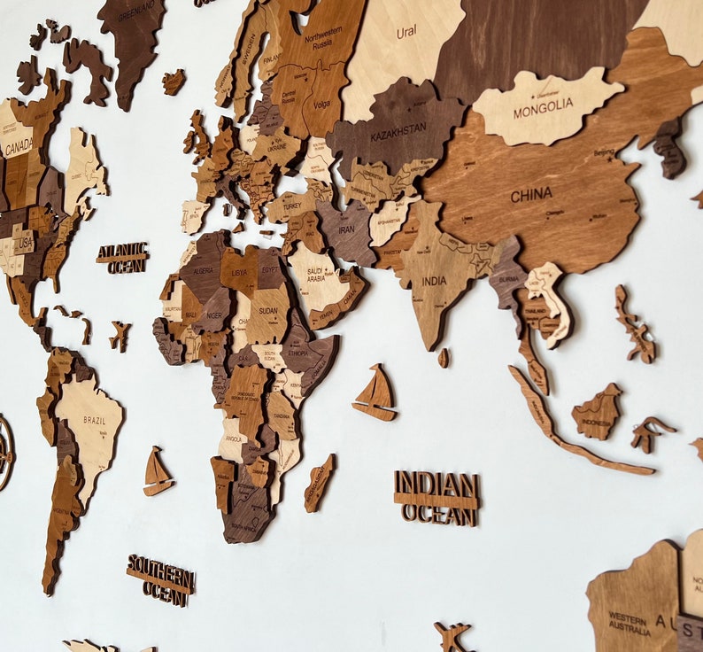 Multicolor 3D Wood Wall Map Travel World Map Anniversary Gift - Etsy