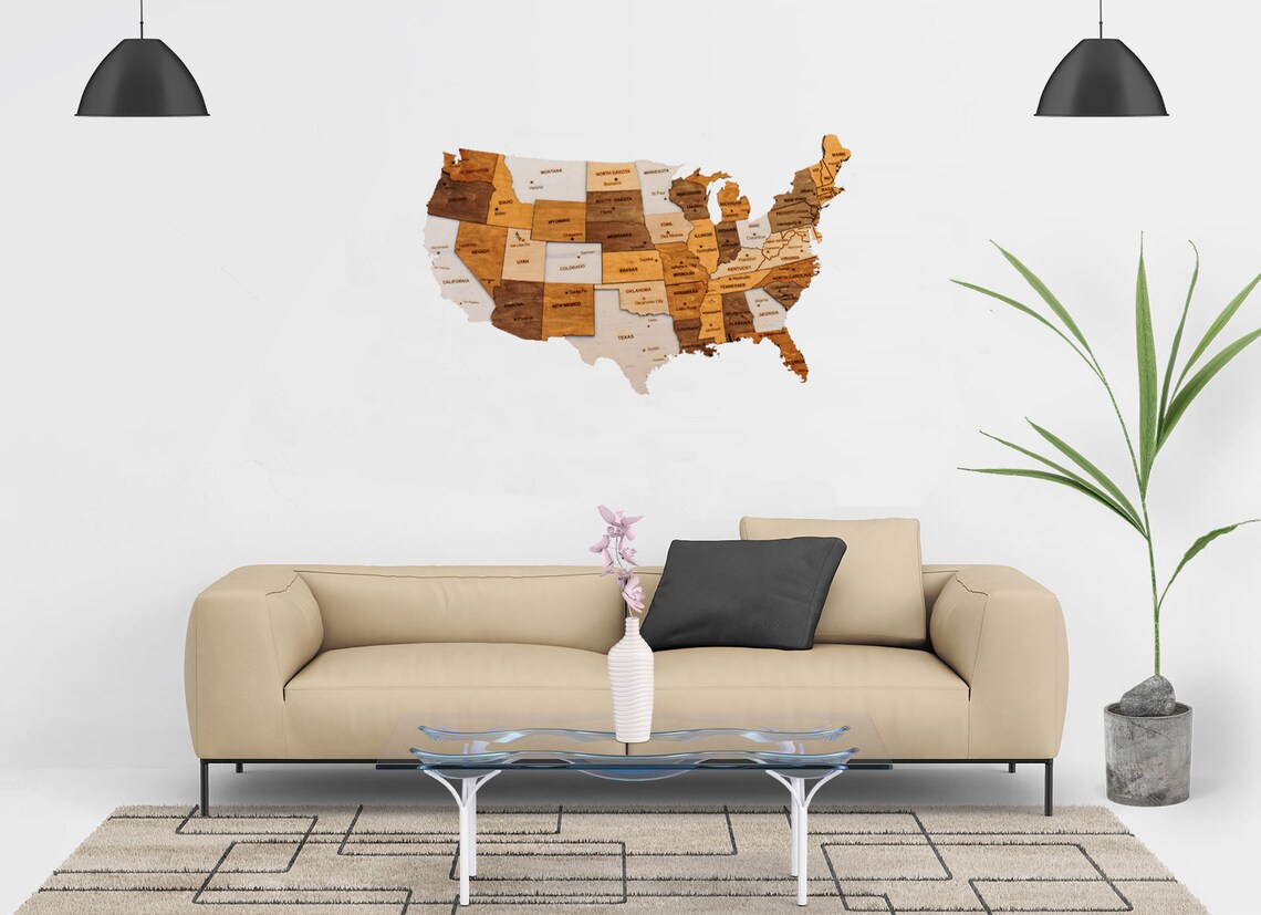 Wood 3D Map United States of America Handmade Wood Map Wood - Etsy