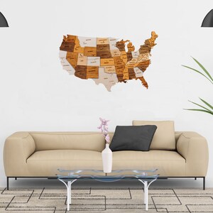 Wood 3D Map United States of America Handmade Wood Map Wood Art Wood ...