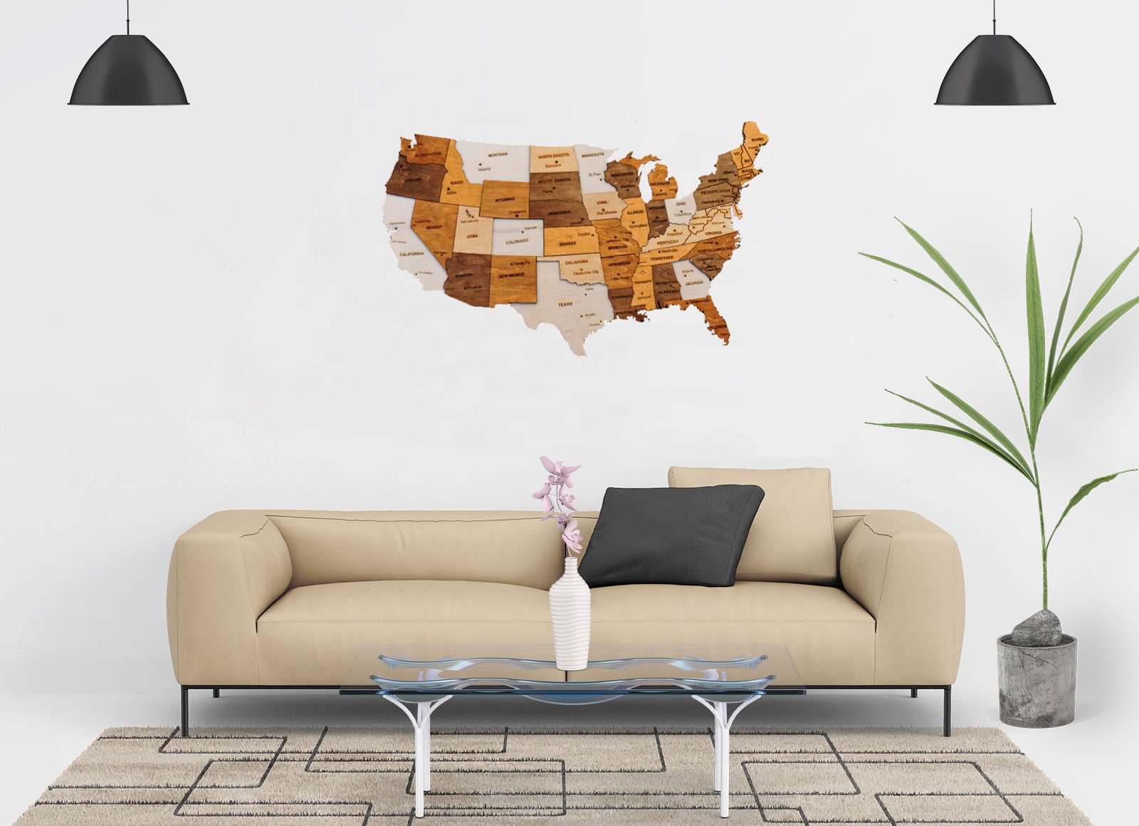 Wood 3D Map United States of America Handmade Wood Map Wood Art Wood ...