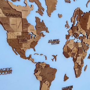 World Wood Map Wooden Wall Map 3 D Wood Wall Map Travel World Map ...