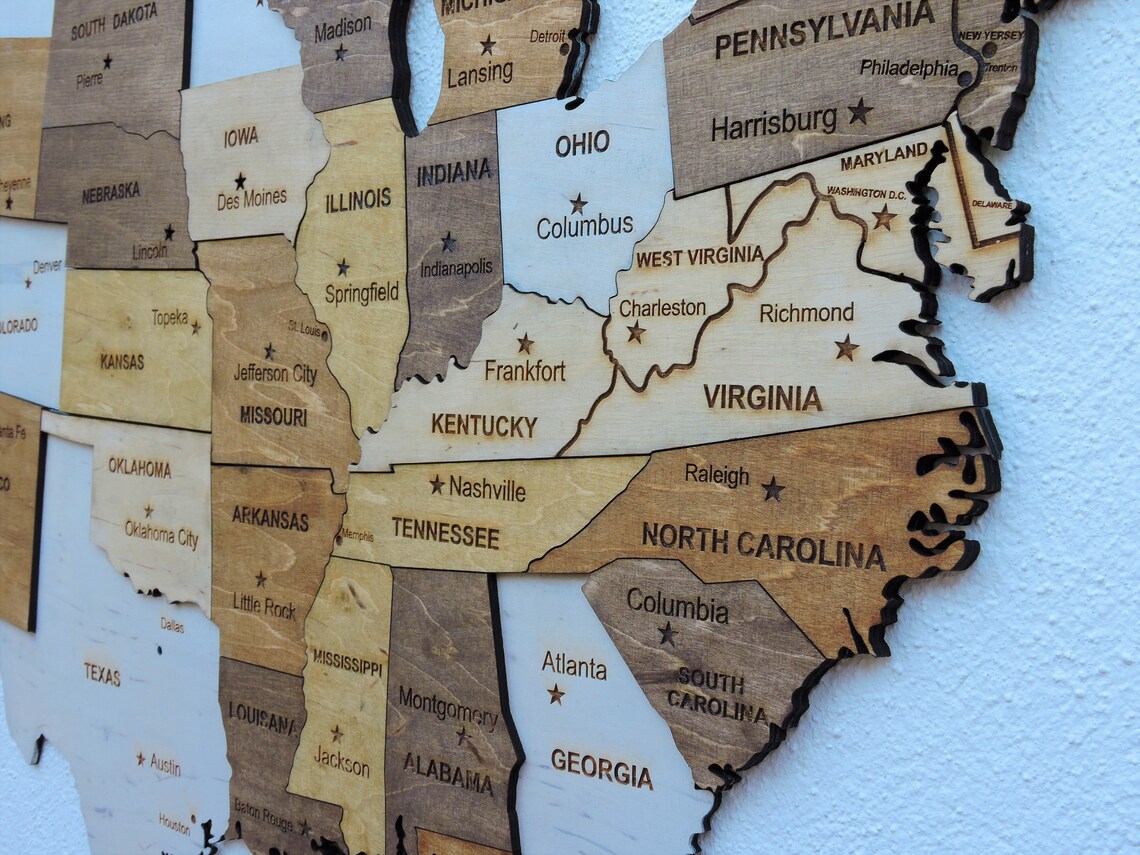 Wood 3D Map United States of America Handmade Wood Map Wood - Etsy