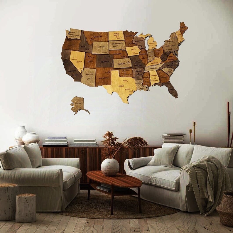 Wood 3D Map United States of America Handmade Wood Map Wood Art Wood ...