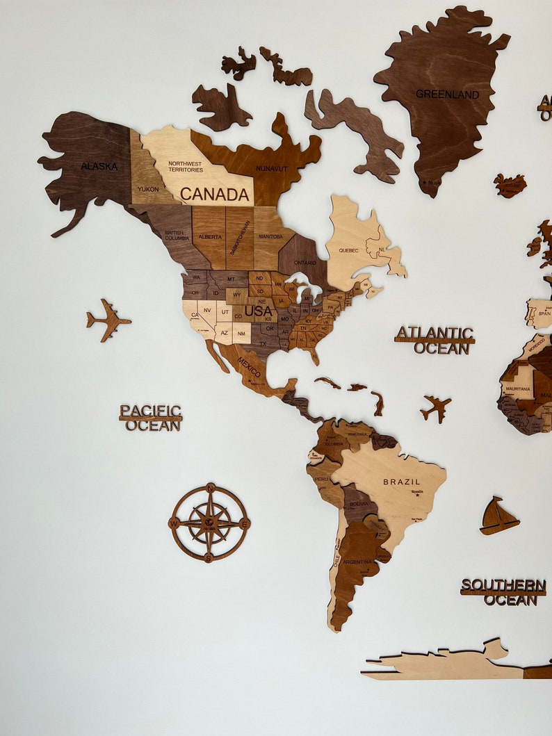 Handmade 3D Wood Wall Map Travel World Map Anniversary Gift, Birthday ...