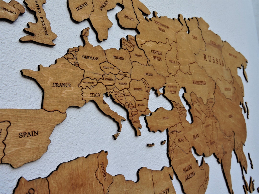 Wood World Map Handmade Wood Map Wood Art Wood Travel Map Birthday Gift ...