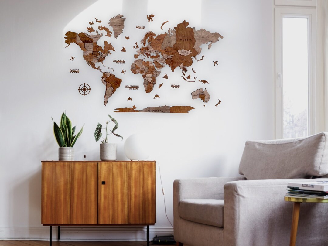 Walnut Wood Map 3D Wooden Wall Map Frame ,3 D Wood Wall Map, Wall Art ...