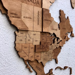 Walnut Wood Map Wooden Wall Map 3 D Wood Wall Map Travel World | Etsy