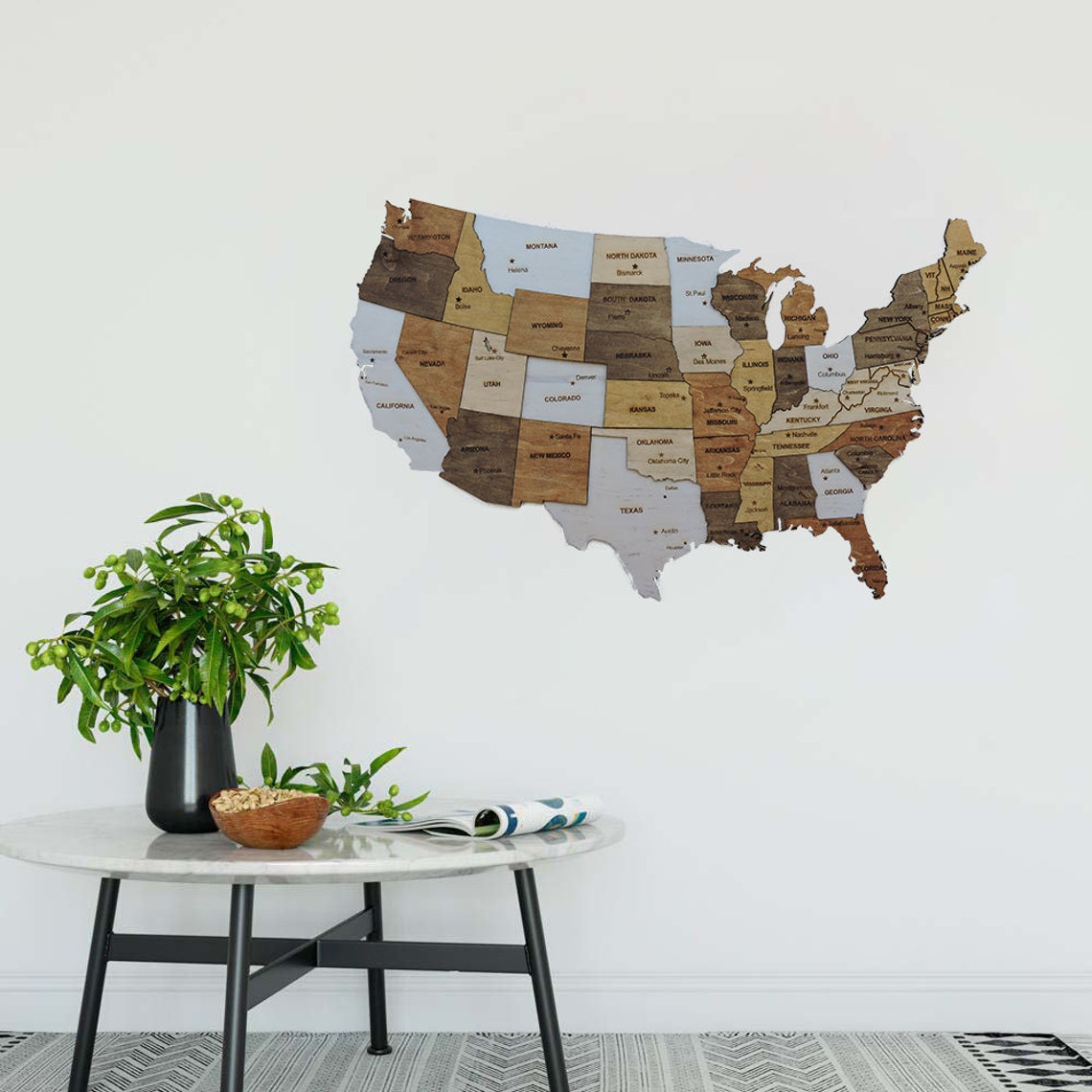Wood 3D Map United States of America Handmade Wood Map Wood Art Wood ...