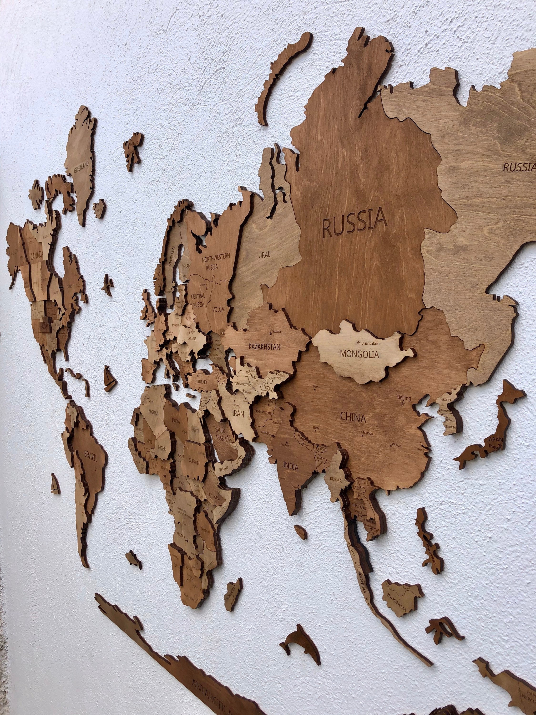 Walnut Wood Map Wooden Wall Map 3 D Wood Wall Map Travel World - Etsy ...