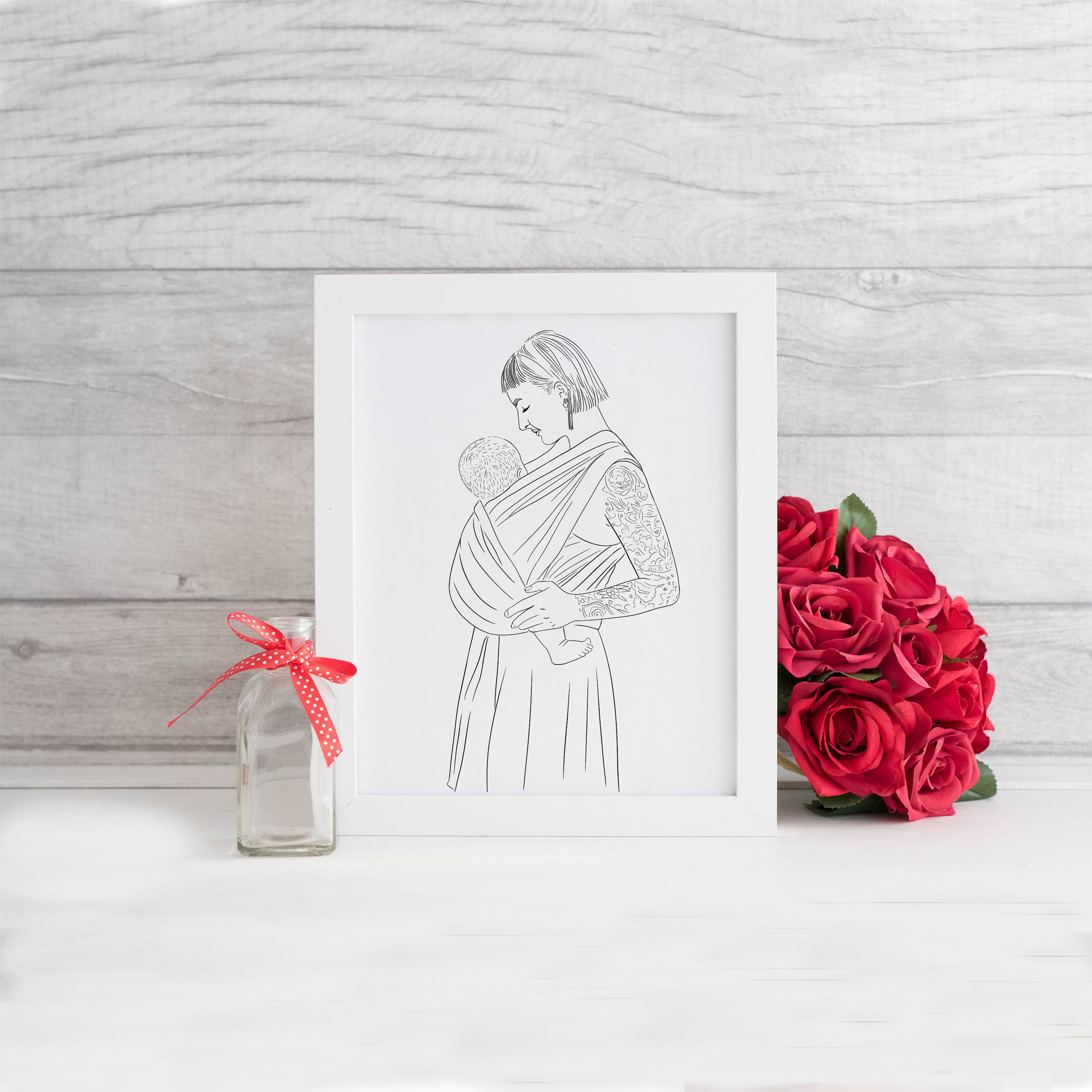 Custom Couple Line Drawing Mother and Child Line Art Family - Etsy