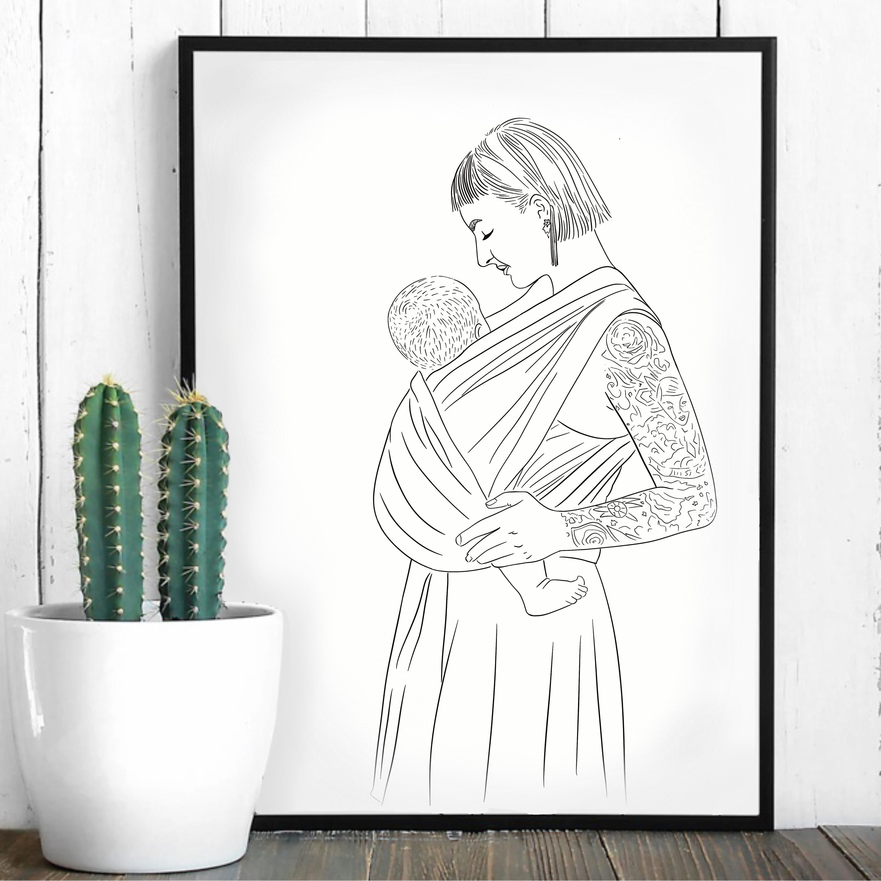 Custom Couple Line Drawing Mother and Child Line Art Family - Etsy