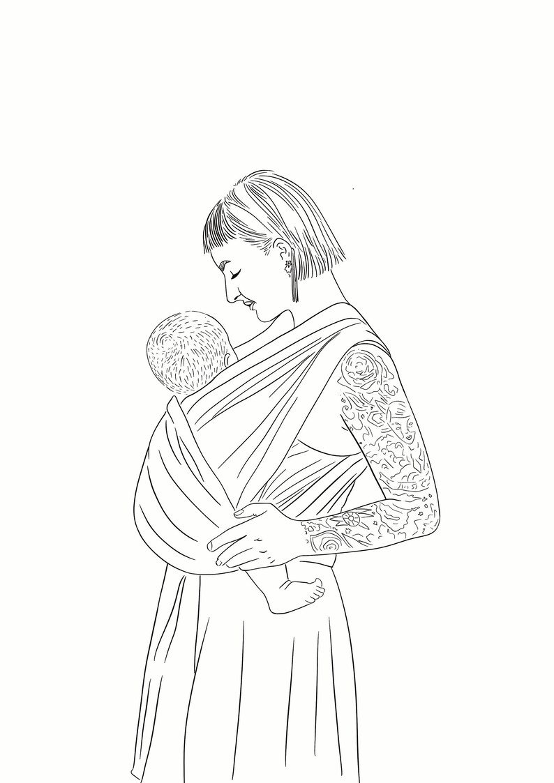 Custom Couple Line Drawing Mother and Child Line Art Family - Etsy