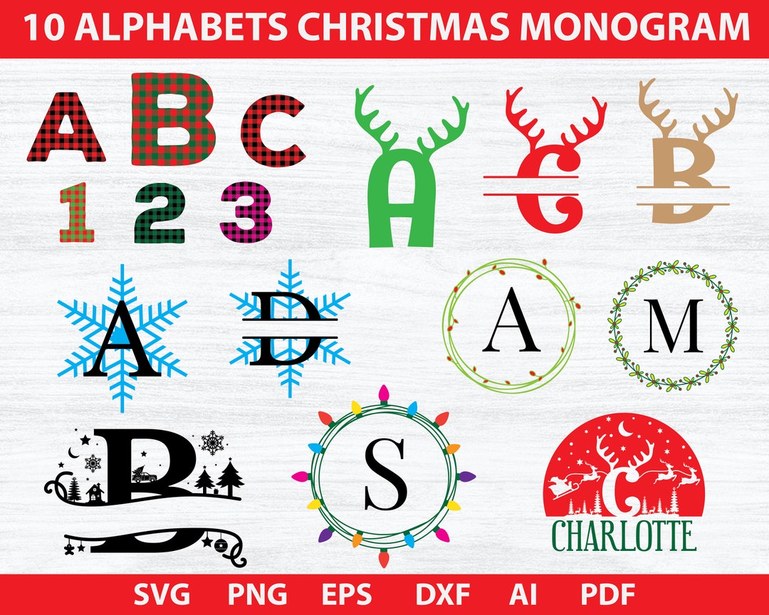 175 Christmas Monogram Bundle Svg Christmas Letter Svg Christmas Split ...