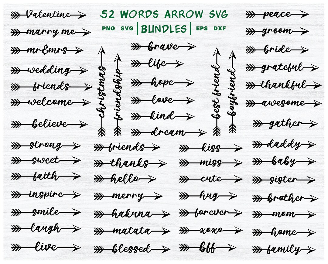 Arrow SVG Bundle, Word Arrows SVG Bundle, Valentine Day Word Arrow ...