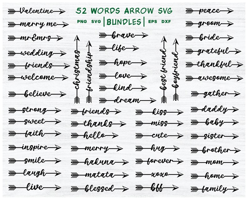 Arrow SVG Bundle, Word Arrows SVG Bundle, Valentine Day Word Arrow ...