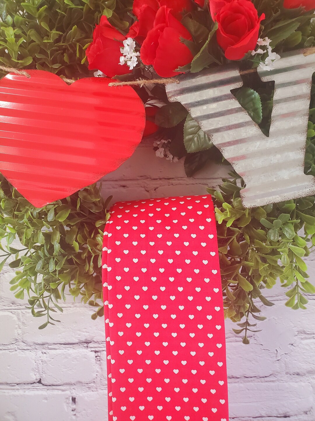 Valentine's Wreath Sash WHITE HEARTS ON Red Wreath Sash, Pastel Wreath ...