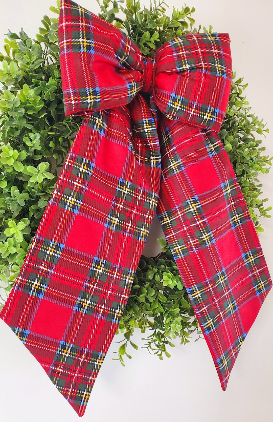 OVERSIZED CHRISTMAS BOW, Red Tartan Bow, Christmas Bow, Wreath Bow, Blank for Embroidery, Wreath ...