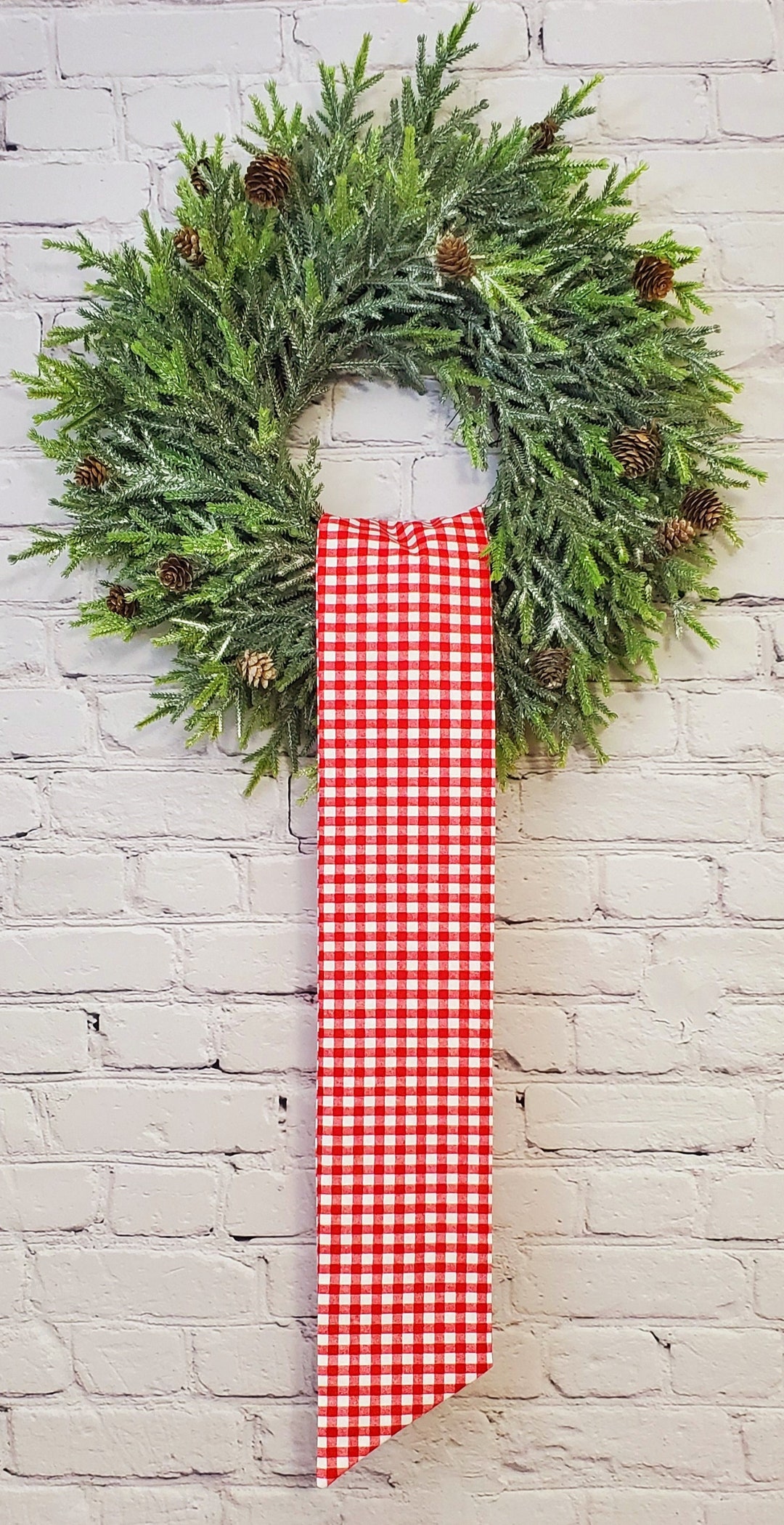 RED WHITE GINGHAM Wreath Sash, Wreath Sash, Wreath Sash, Door Hanger ...