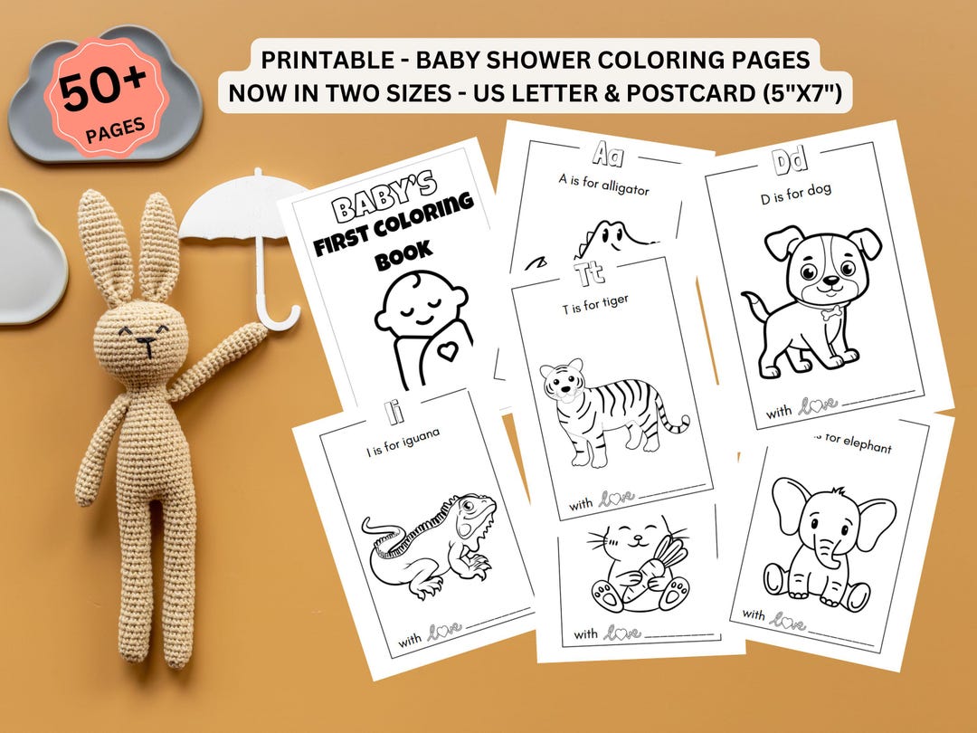 50+ Pages Alphabet Baby Shower Coloring Book, Baby's First ABC Book ...