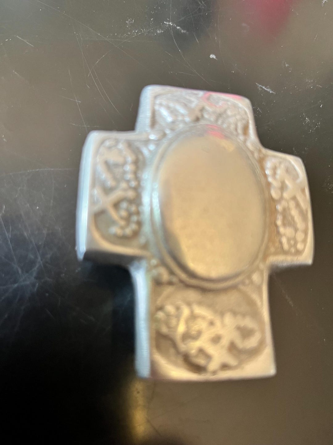Hammered Silver Cross Shaped Box Holds and is Intended for Rosary ...