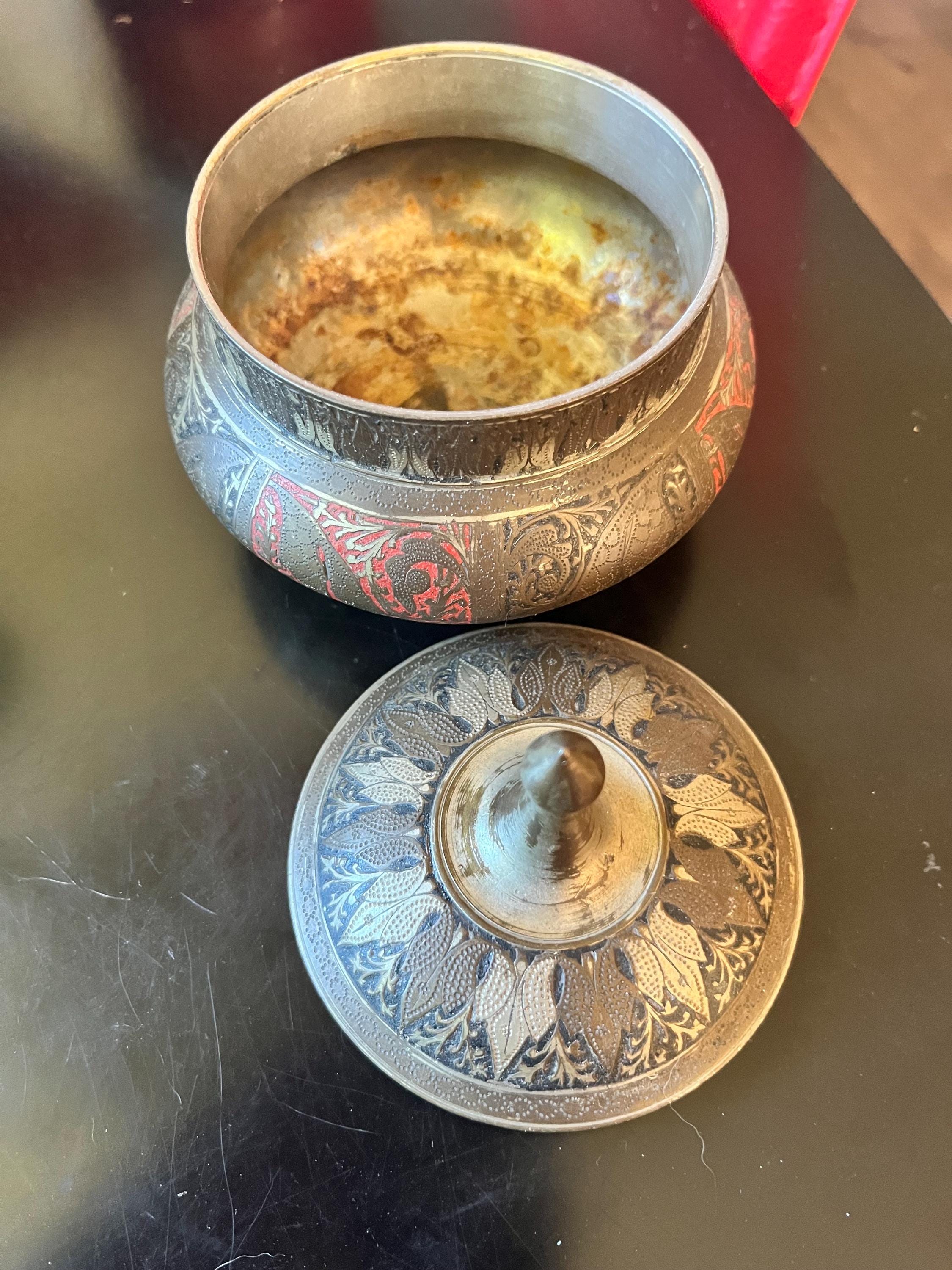 Indian or Middle Eastern Metal Jar or Box With Elaborate Design - Etsy