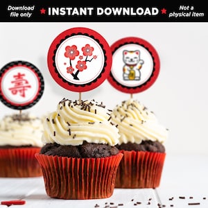 Japanese Cupcake Toppers, Japanese Birthday, Cherry Blossom, Asian ...