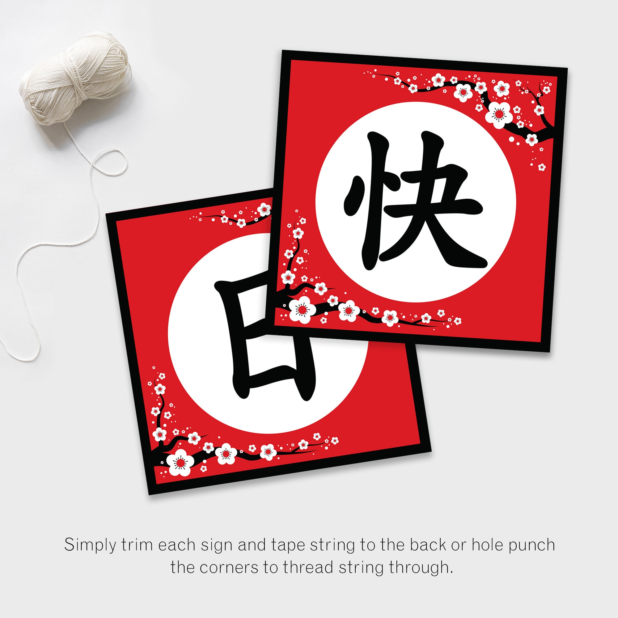 Chinese Birthday Banner, Cherry Blossom Banner, Chinese Party ...