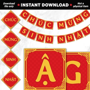Vietnamese Birthday Banner, Chúc Mừng Sinh Nhật, Vietnamese Party ...