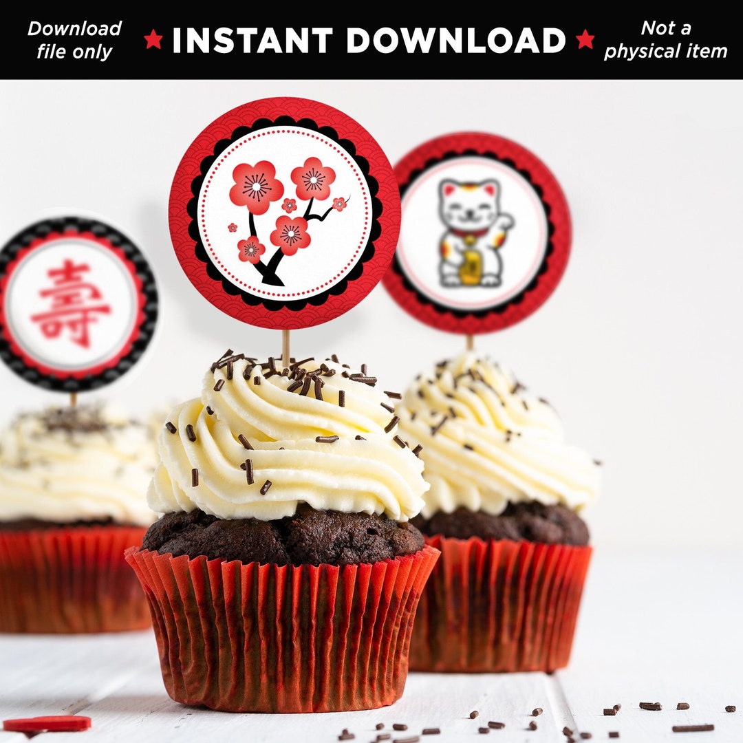 Japanese Cupcake Toppers, Japanese Birthday, Cherry Blossom, Asian ...