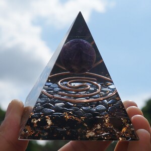 Infinity Symbols Amethyst Sphere With Obsidian Orgonite Pyramid, Reiki ...