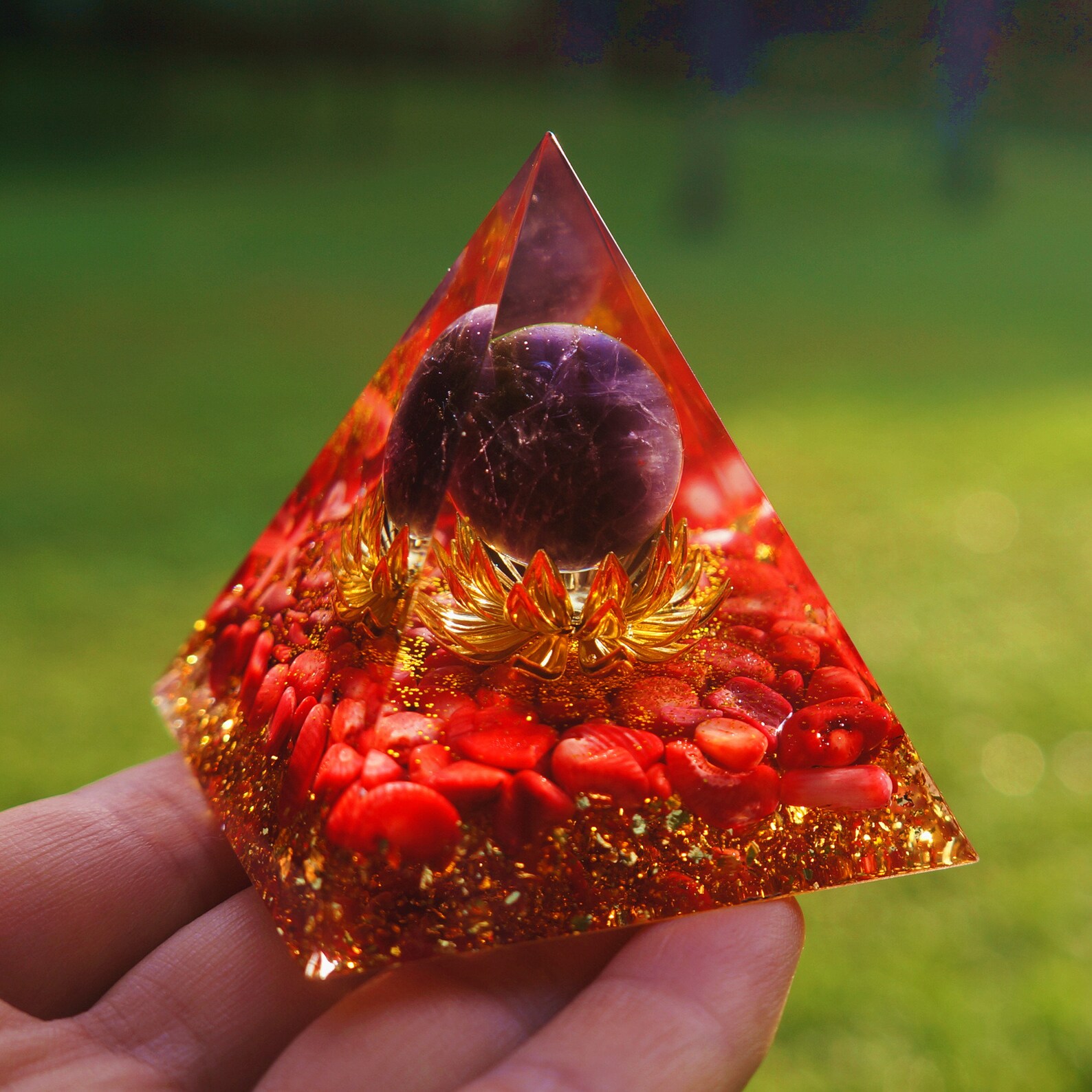 Flower of Life Amethyst Sphere Orgonite Pyramid Reiki Healing ...