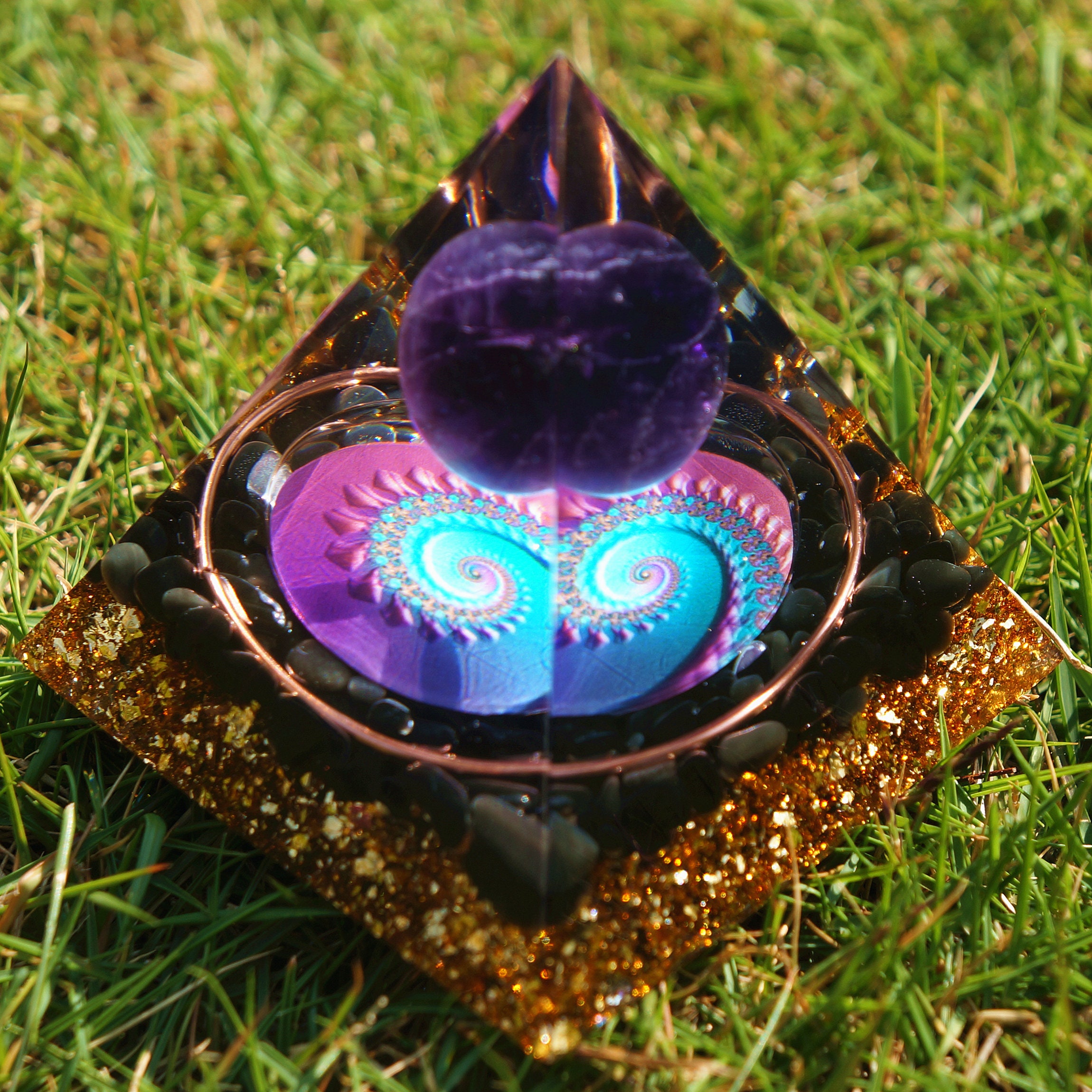 Magic Vision Amethyst Sphere With Obsidian Orgonite Pyramid | Etsy