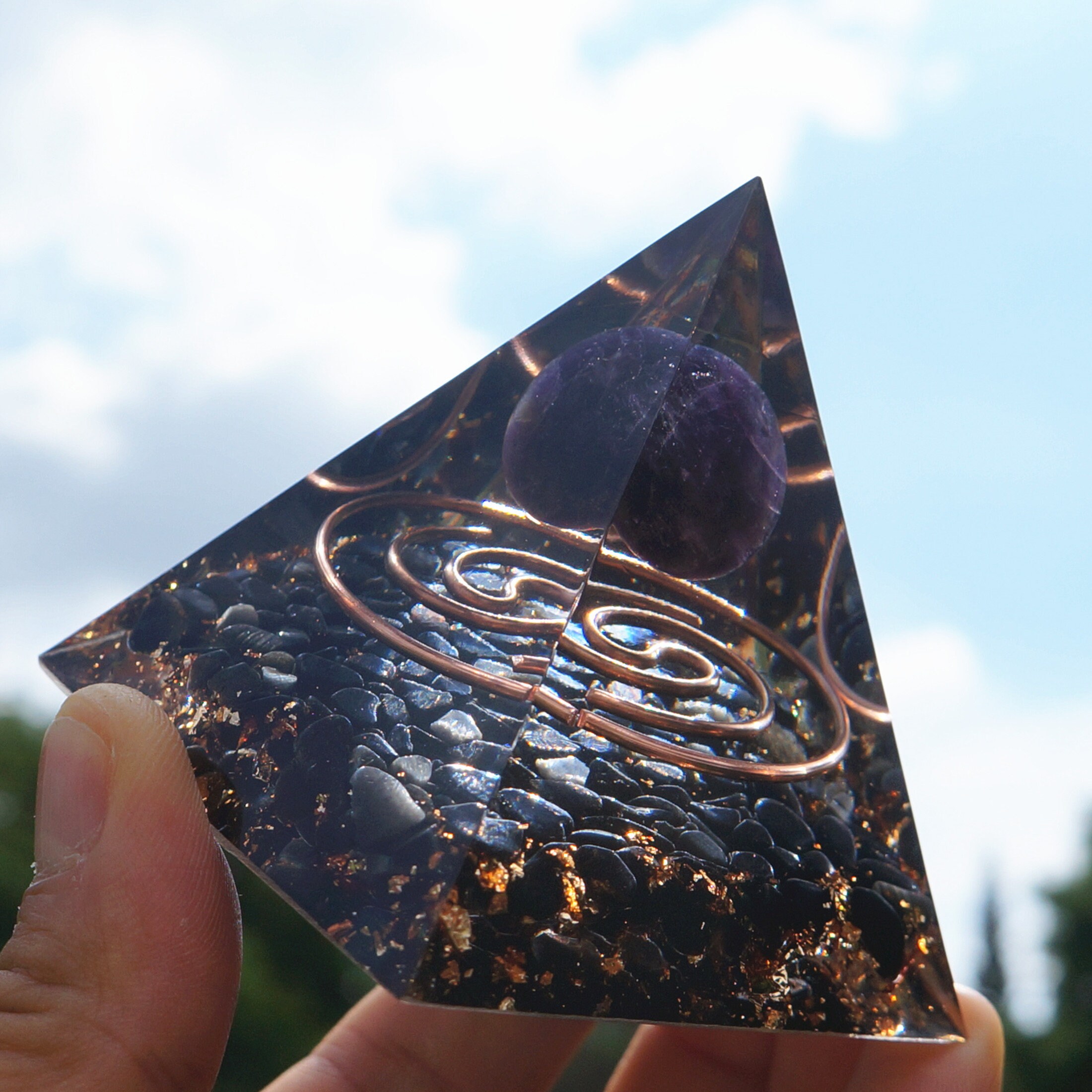 Infinity Symbols Amethyst Sphere With Obsidian Orgonite Pyramid, Reiki ...