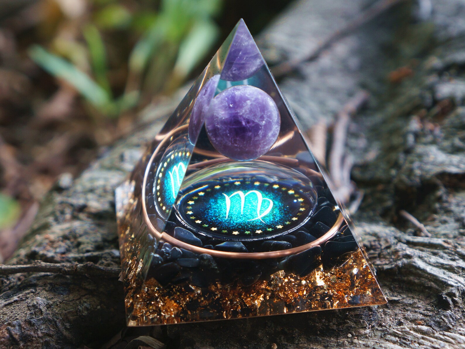 Magic Vision Virgo Amethyst Sphere With Obsidian Orgone Pyramid, Reiki ...
