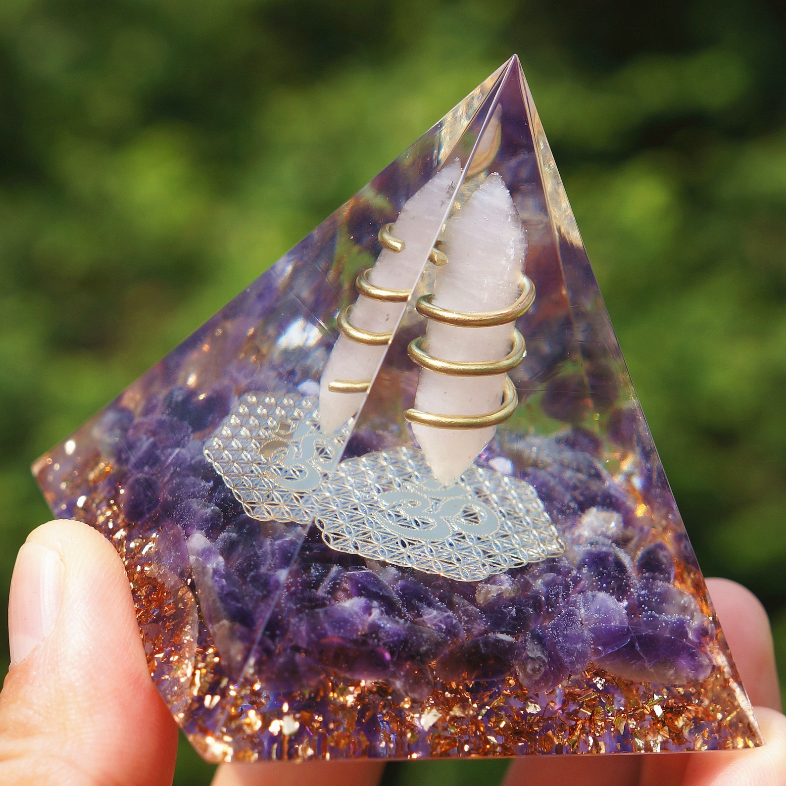 Rose Quartz Crystal Pillar Orgone Pyramid With Amethyst - Etsy
