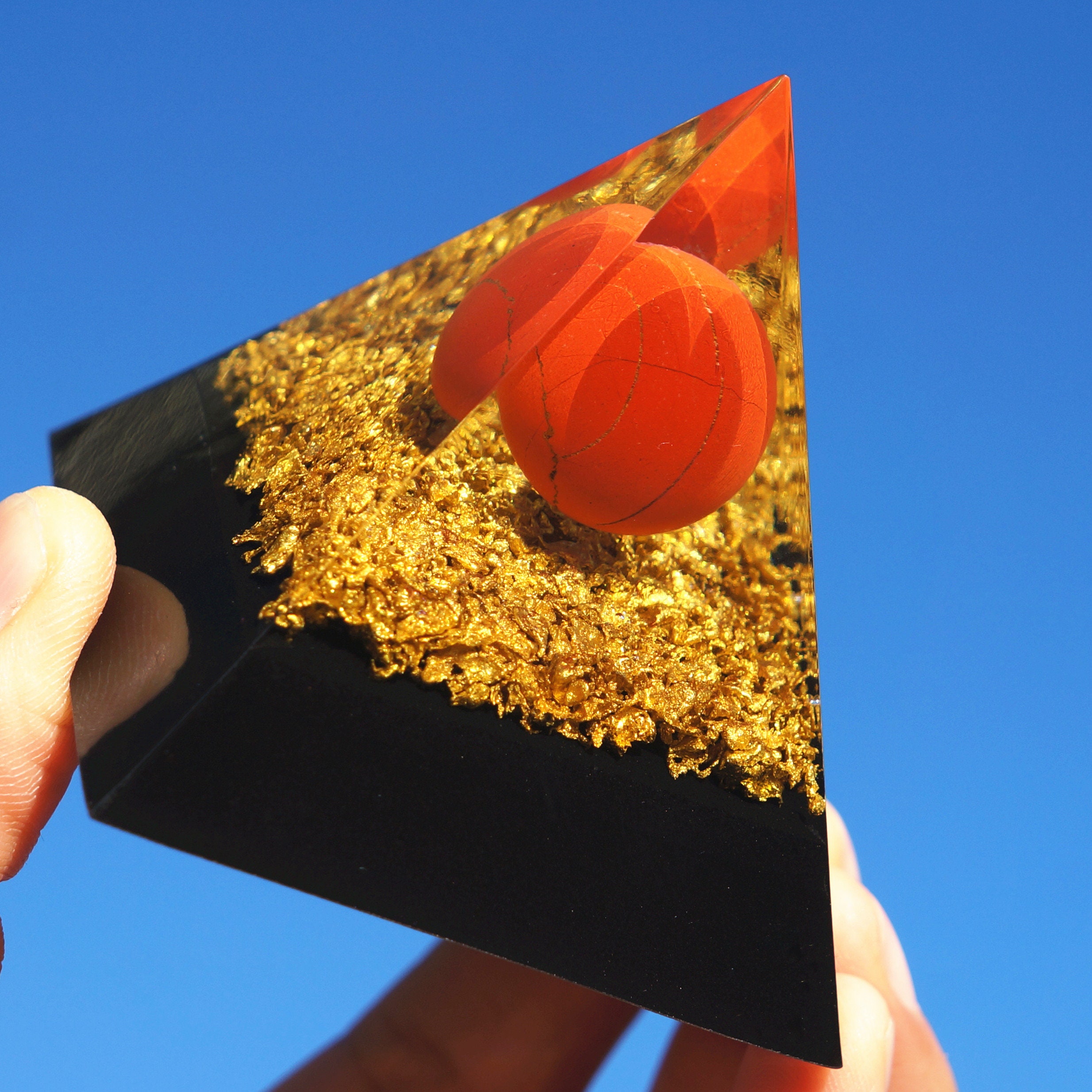 Chicken-blood red Sphere With Shungite Layer Brass Orgonite | Etsy