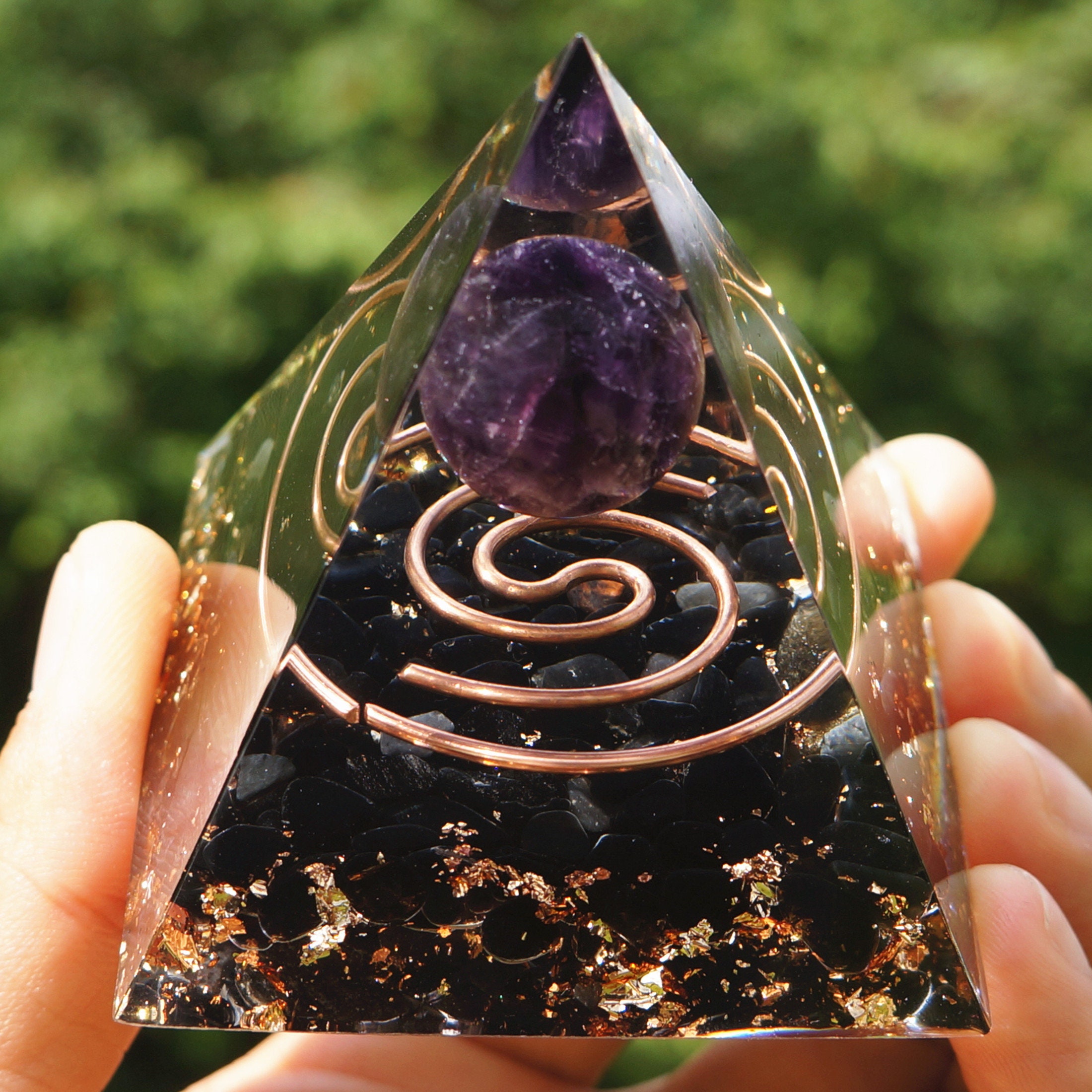 Infinity Symbols Amethyst Sphere With Obsidian Orgonite Pyramid, Reiki ...