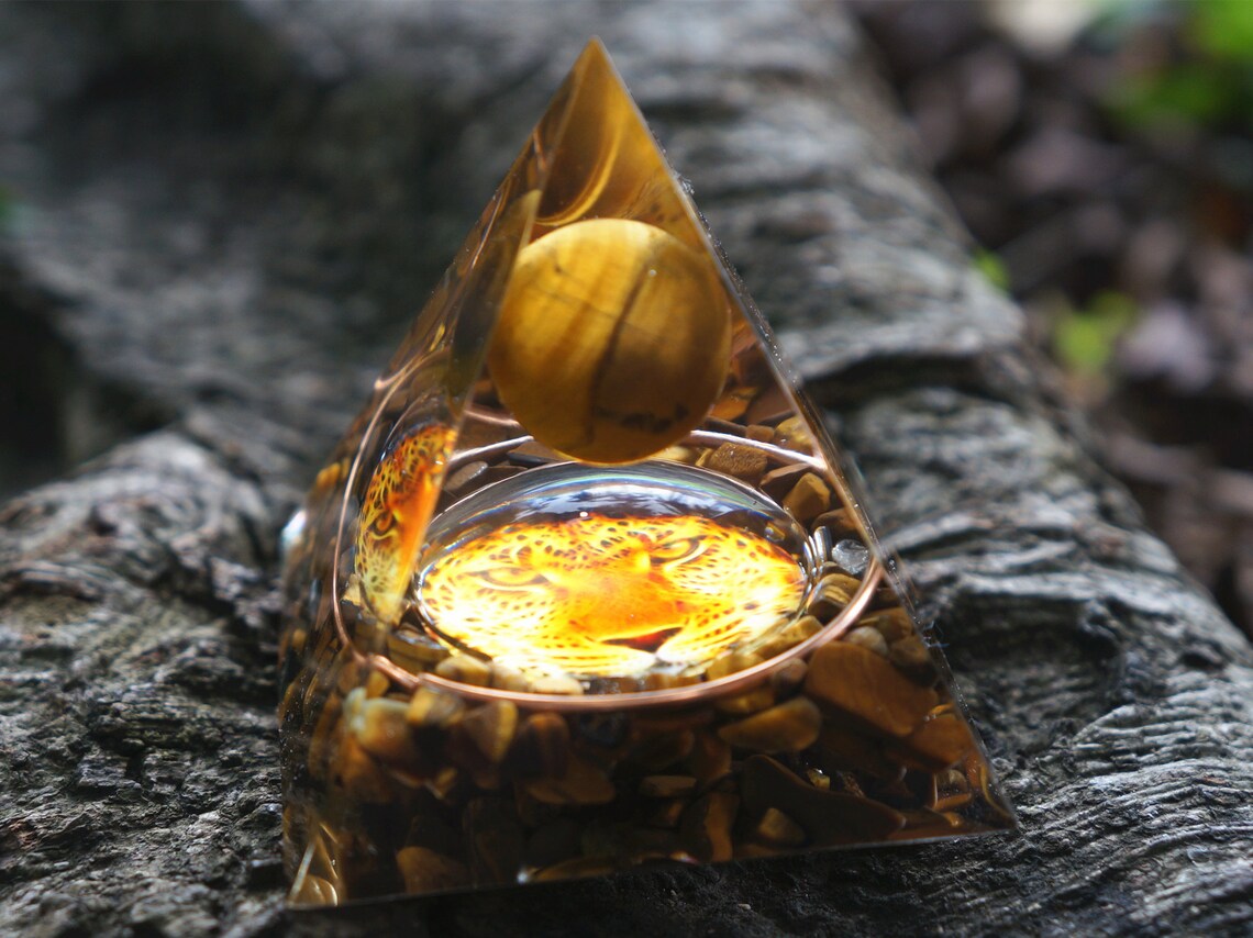 Tiger Element Symbols Tiger's Eye Crystal Orgone Pyramid, Reiki Healing ...