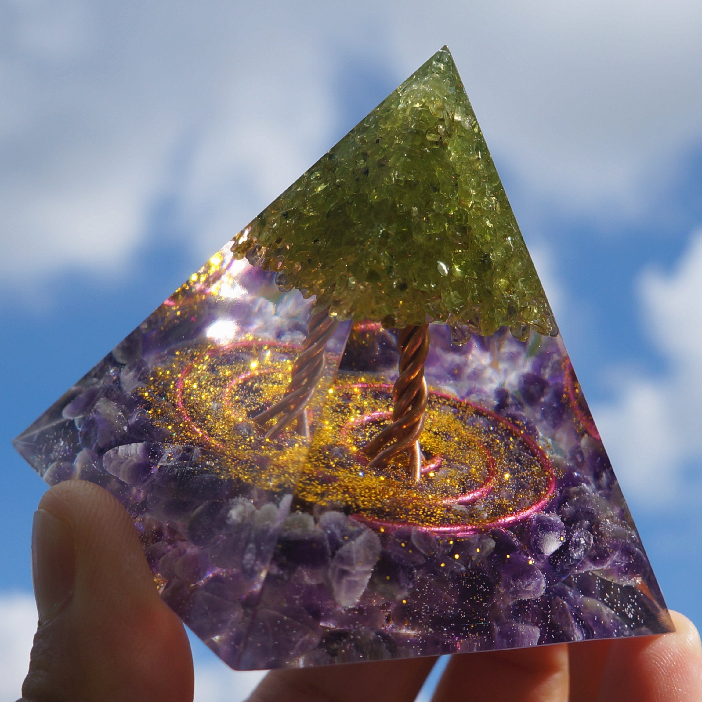 Tree of Life Orgone Pyramid Peridot Amethyst Energy Chakra Reiki ...