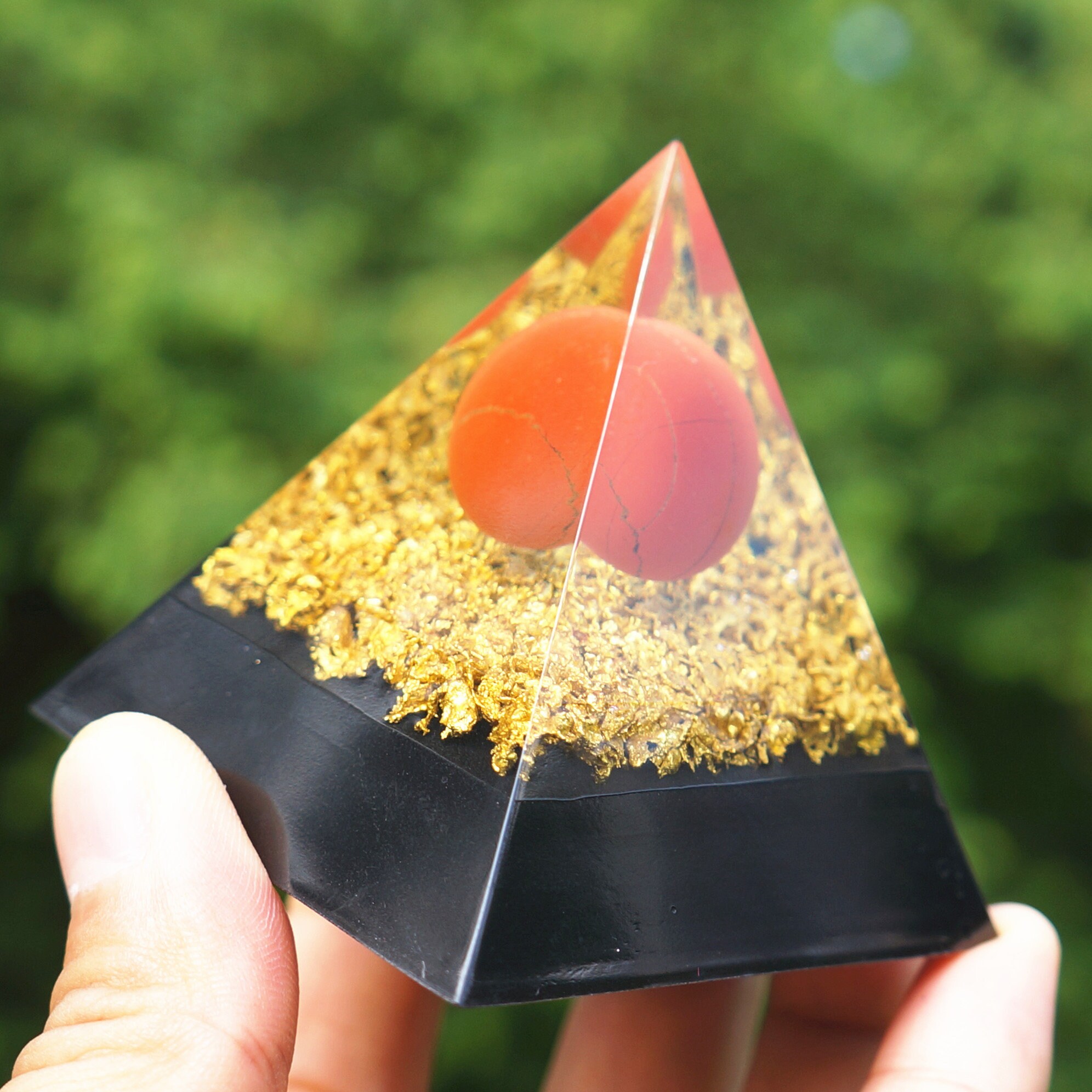 Chicken-blood red Sphere With Shungite Layer Brass Orgonite | Etsy