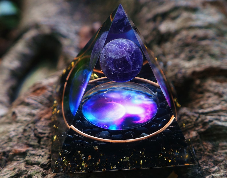 Galaxy Amethyst Orgonite Pyramid: Reiki Chakra Meditation Gift - Etsy