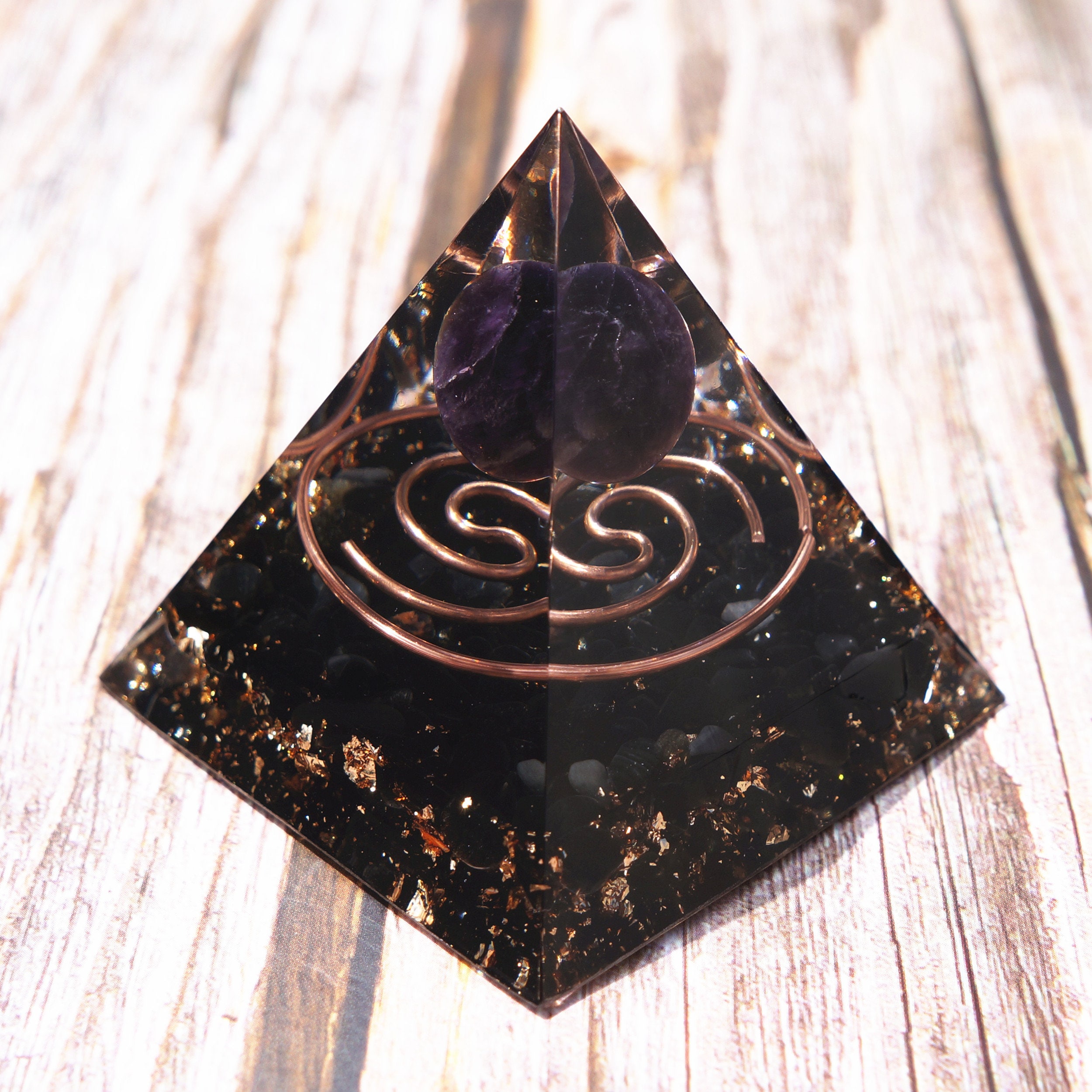 Infinity Symbols Amethyst Sphere With Obsidian Orgonite Pyramid, Reiki ...