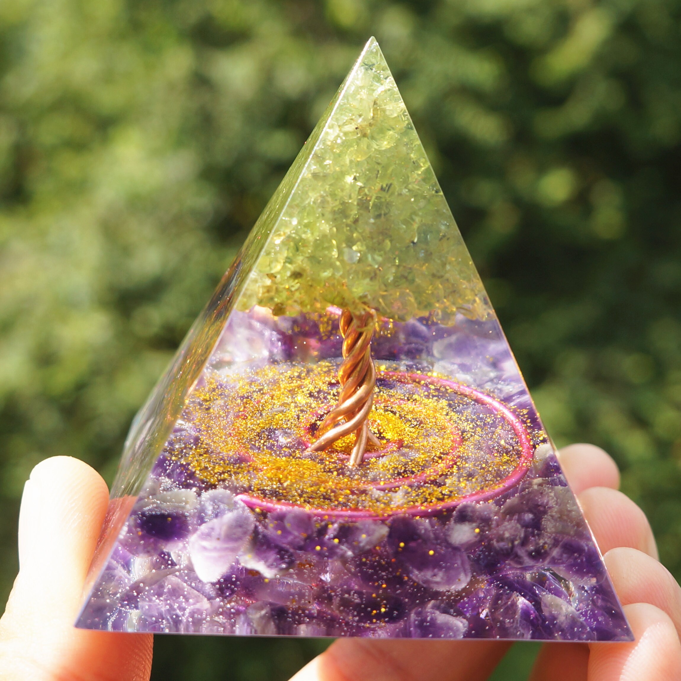 Tree of Life Orgone Pyramid Peridot Amethyst Energy Chakra Reiki ...