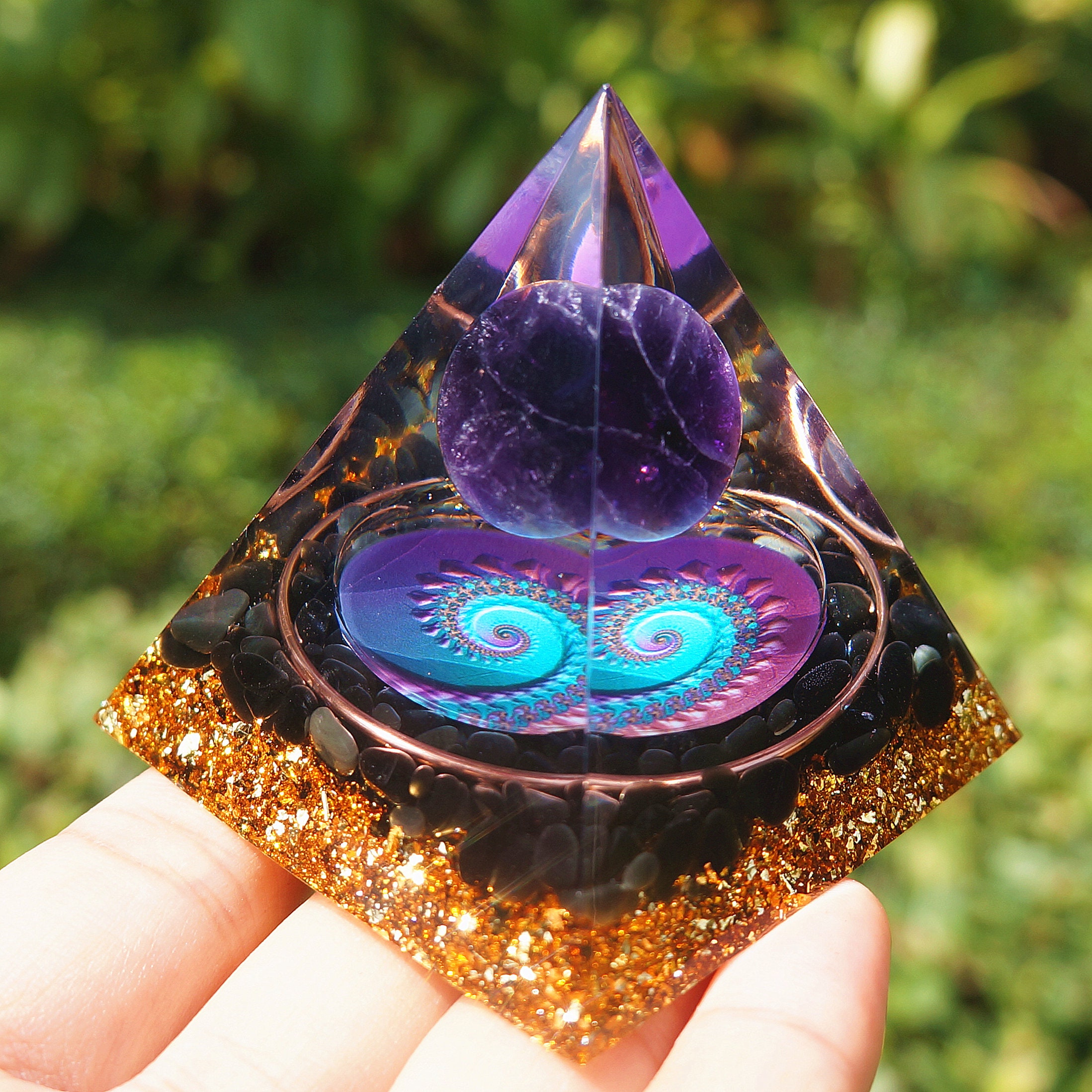Magic Vision Amethyst Sphere With Obsidian Orgonite Pyramid | Etsy