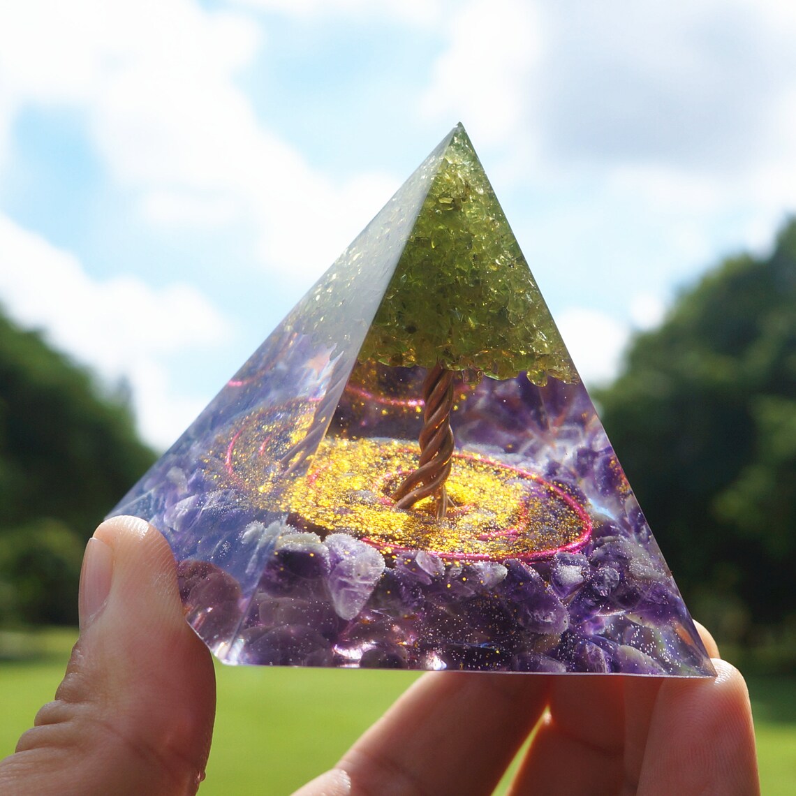 Tree of Life Orgone Pyramid Peridot Amethyst Energy Chakra Reiki ...
