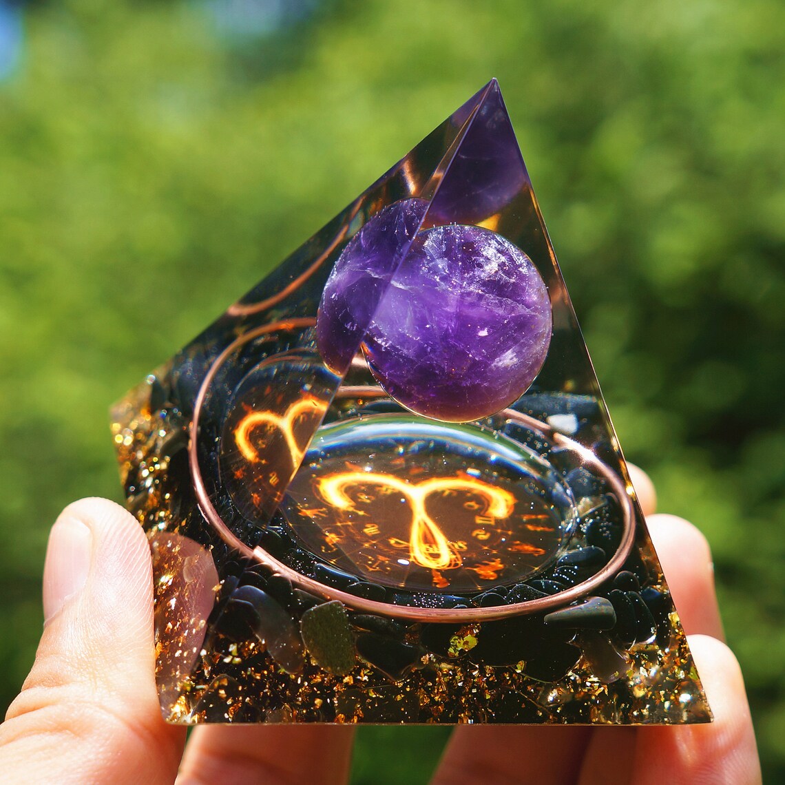 Magic Vision Aries Amethyst Sphere With Obsidian Orgonite - Etsy