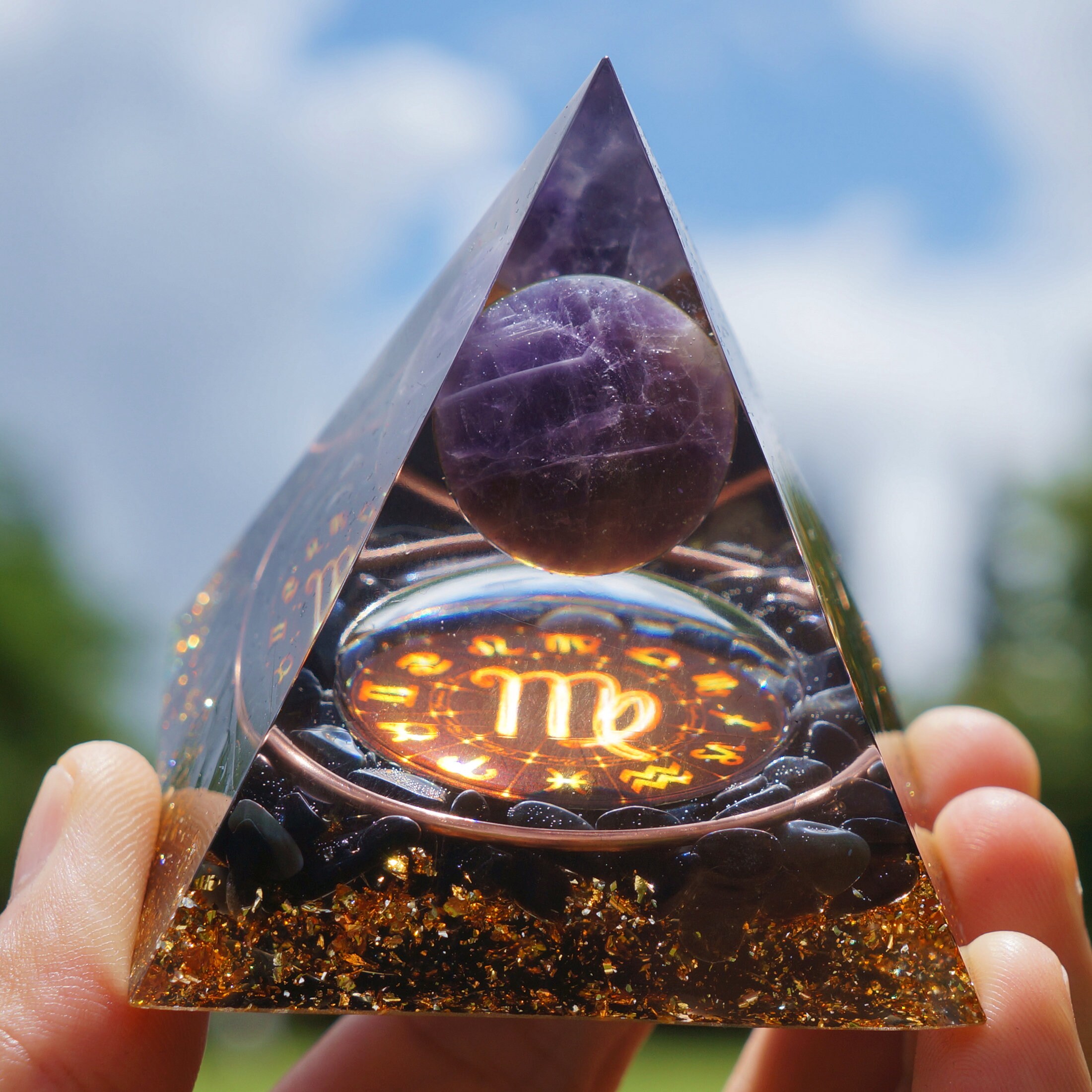 Magic Vision Virgo Amethyst Sphere With Obsidian Orgonite - Etsy