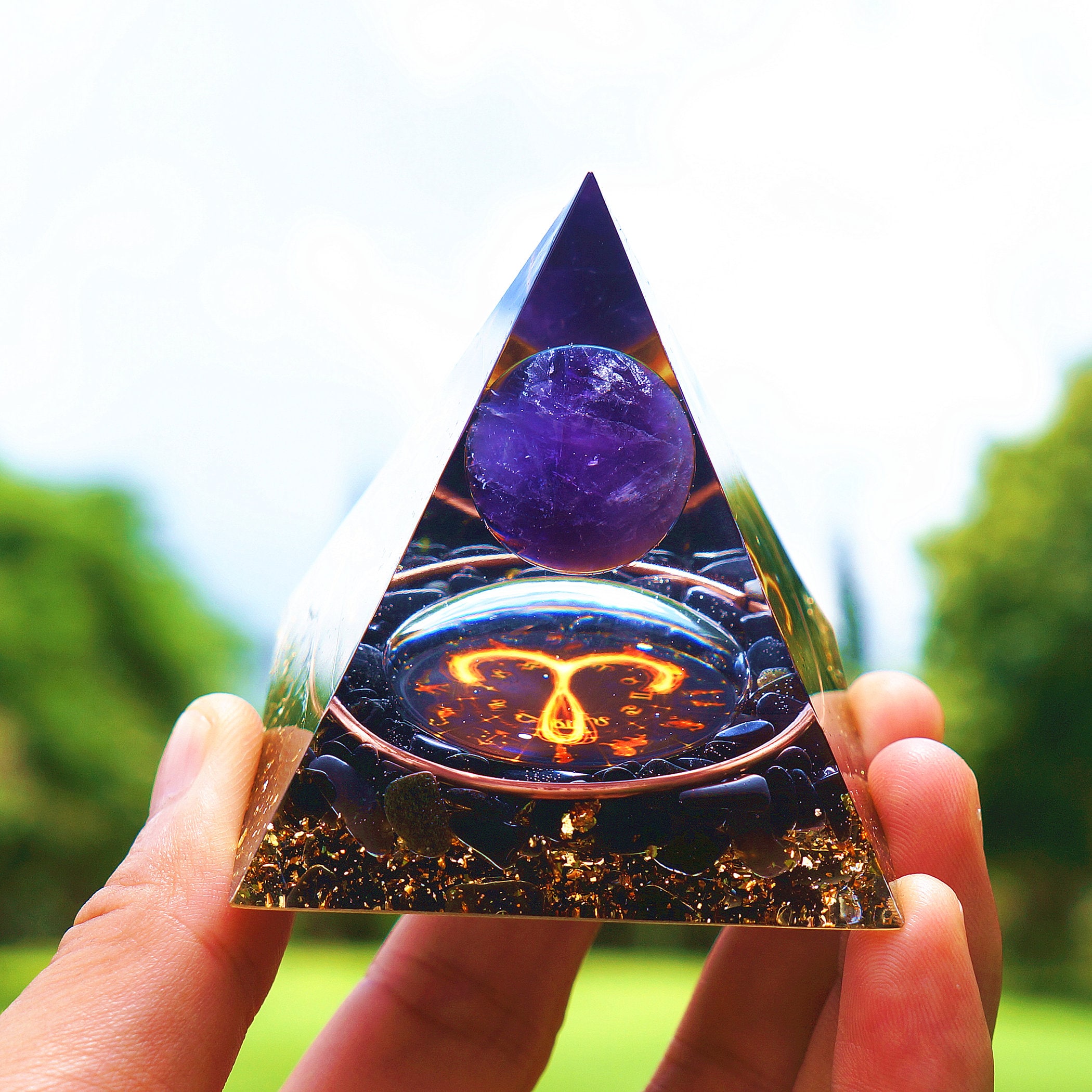 Magic Vision Aries Amethyst Sphere With Obsidian Orgonite - Etsy